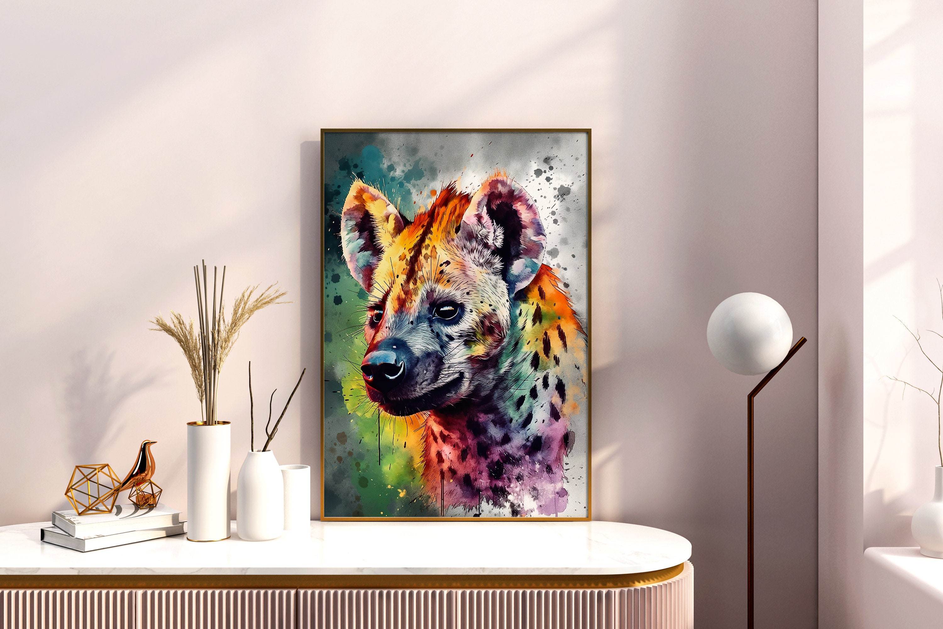 Watercolor Hyena Painting Wall Art, Canvas Poster, Gift, Colorful ...
