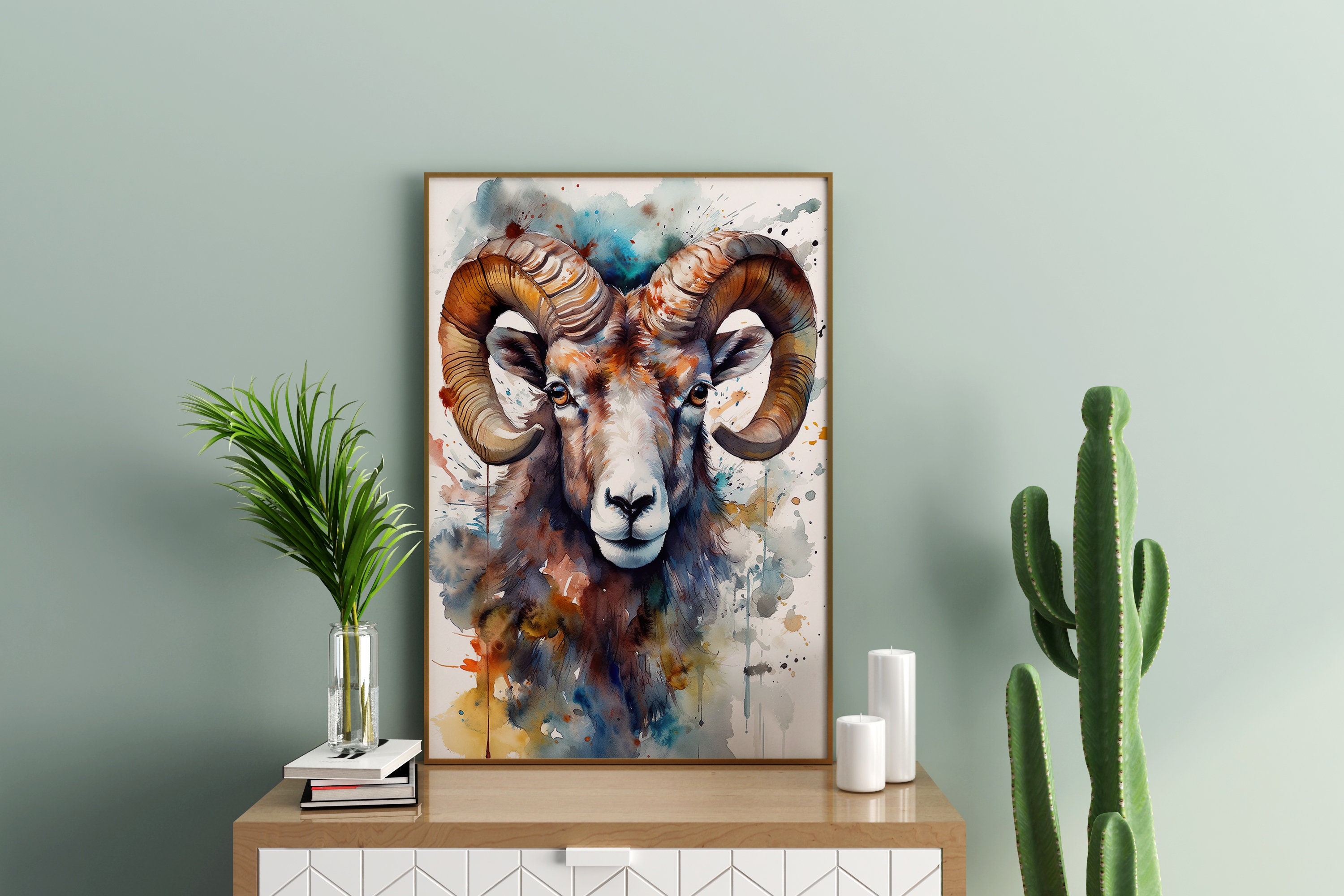 Watercolor Ram Painting Wall Art Canvas Poster Gift - Etsy