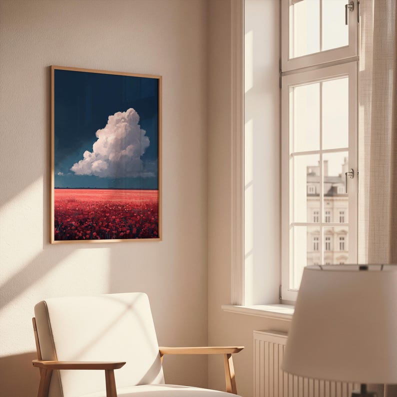 Dramatic Cloud Over Red Poppy Field Print – Minimalist Landscape Nature ...