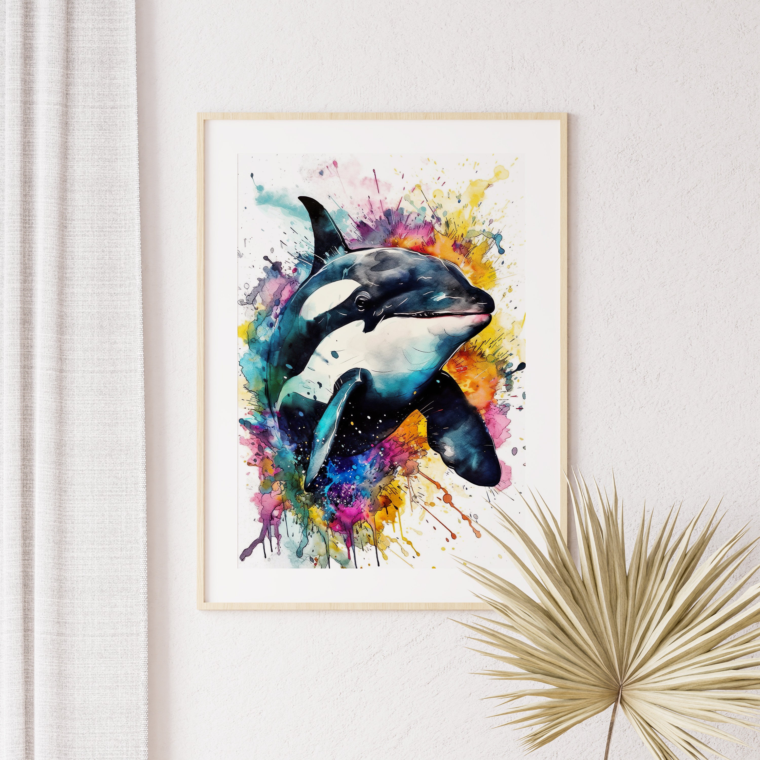 Orca Painting Watercolor Killer Whale Wall Art Canvas Poster Colorful ...