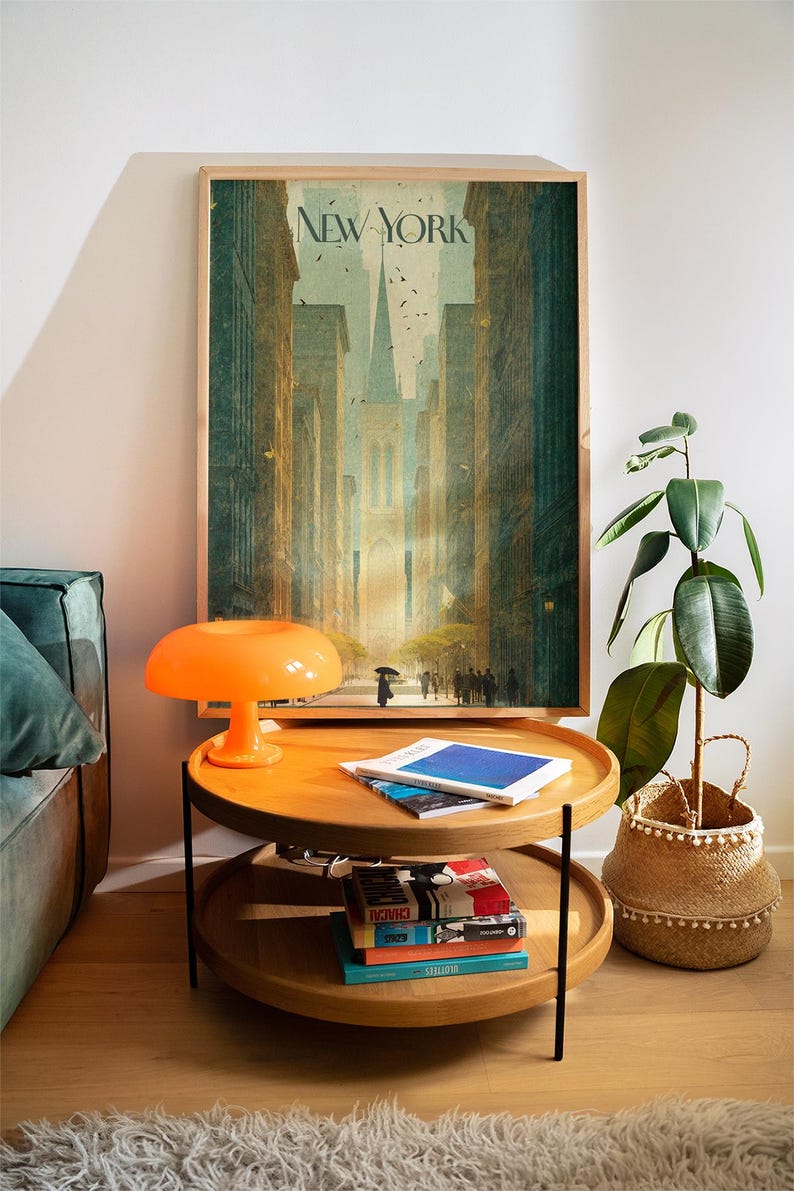 New York Cathedral Street Vintage Poster Print: Atmospheric Urban Wall ...