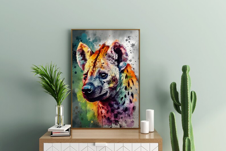 Hyena Painting Wall Art, Canvas Poster, Gift, Watercolor, Colorful ...