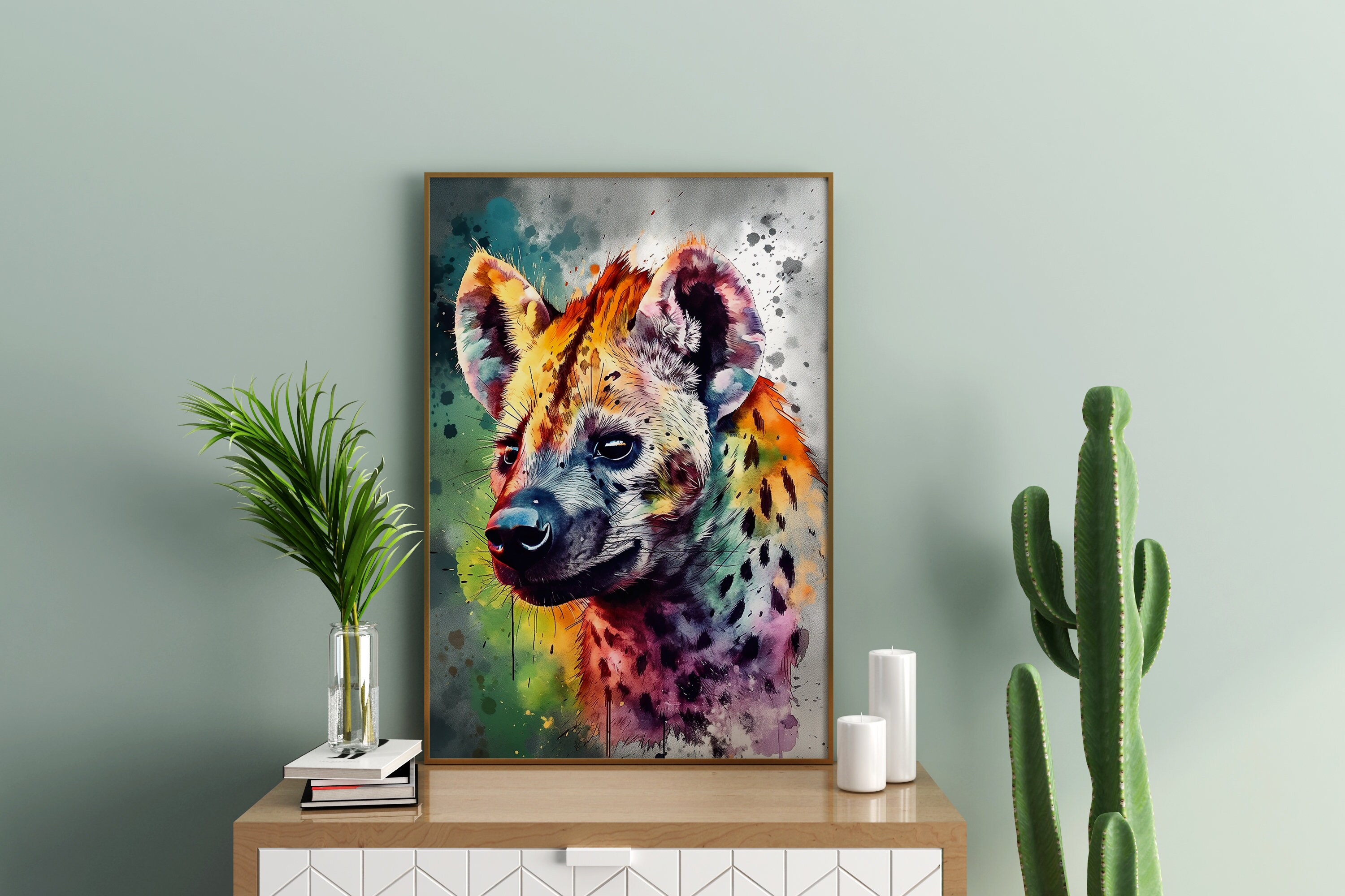 Watercolor Hyena Painting Wall Art, Canvas Poster, Gift, Colorful ...