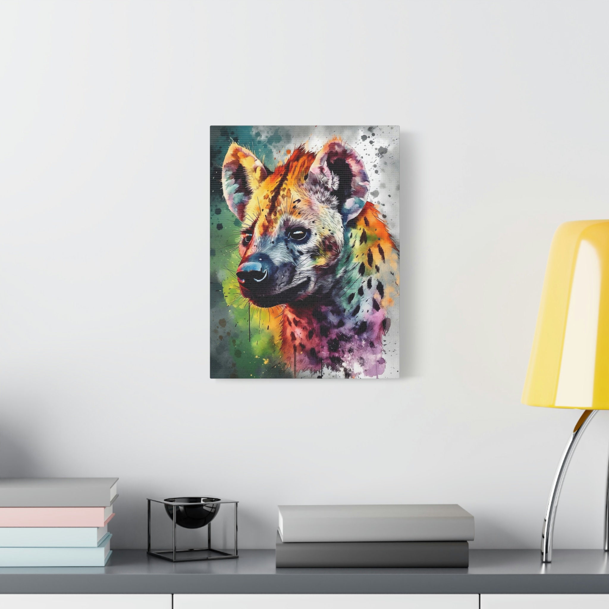 Watercolor Hyena Painting Wall Art, Canvas Poster, Gift, Colorful ...