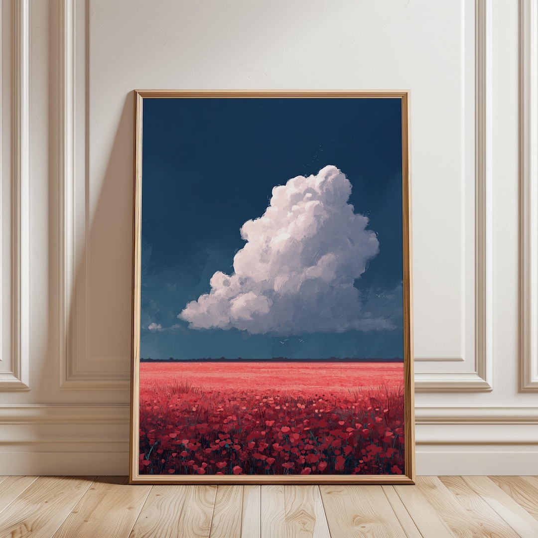 Dramatic Cloud Over Red Poppy Field Print – Minimalist Landscape Nature ...