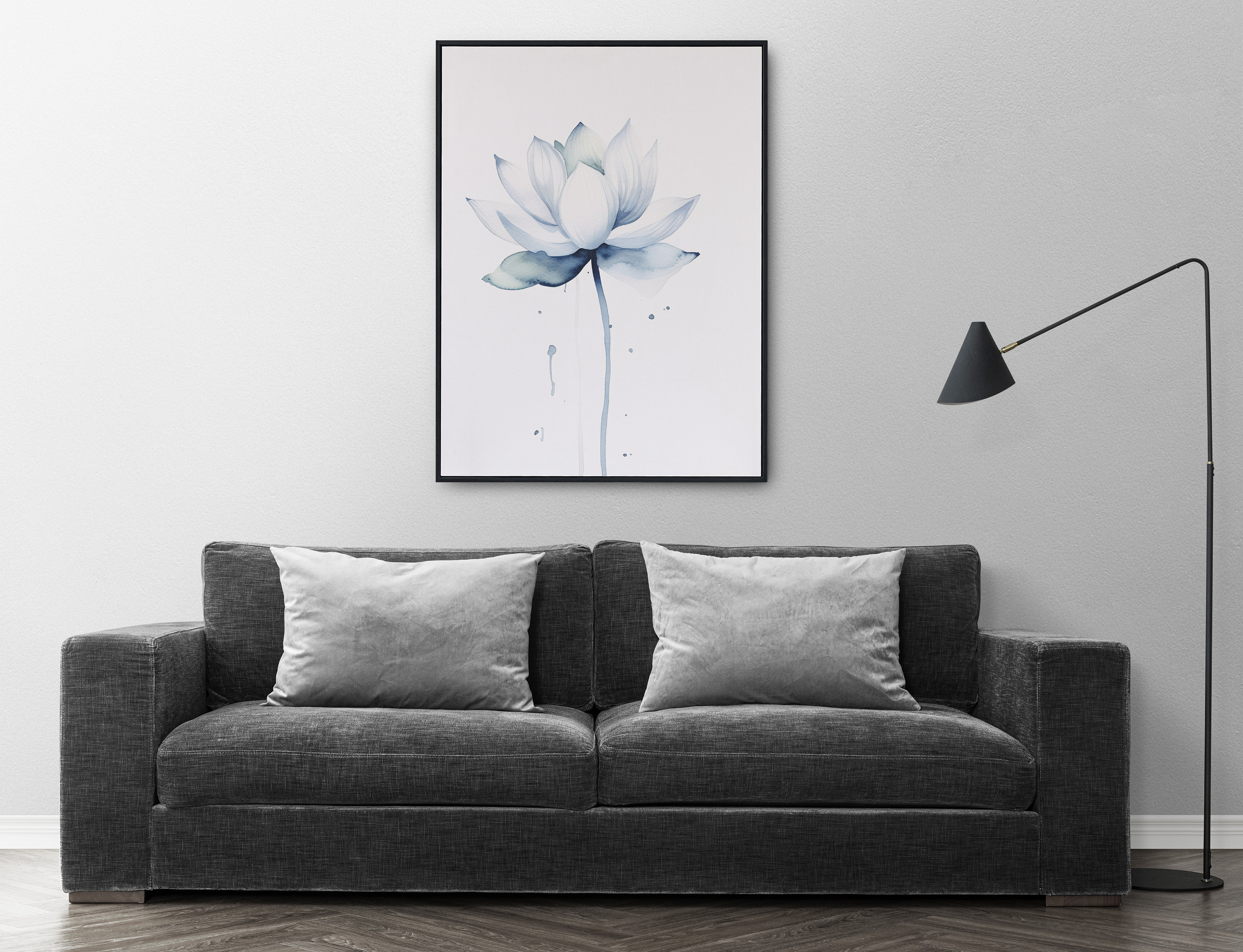 Watercolor Gray Lotus Wall Art Canvas Poster, Gift Colorful Painting ...