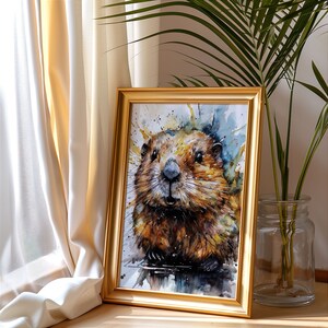 Beaver Painting Wall Art, Canvas Poster, Gift, Watercolor, Colorful ...