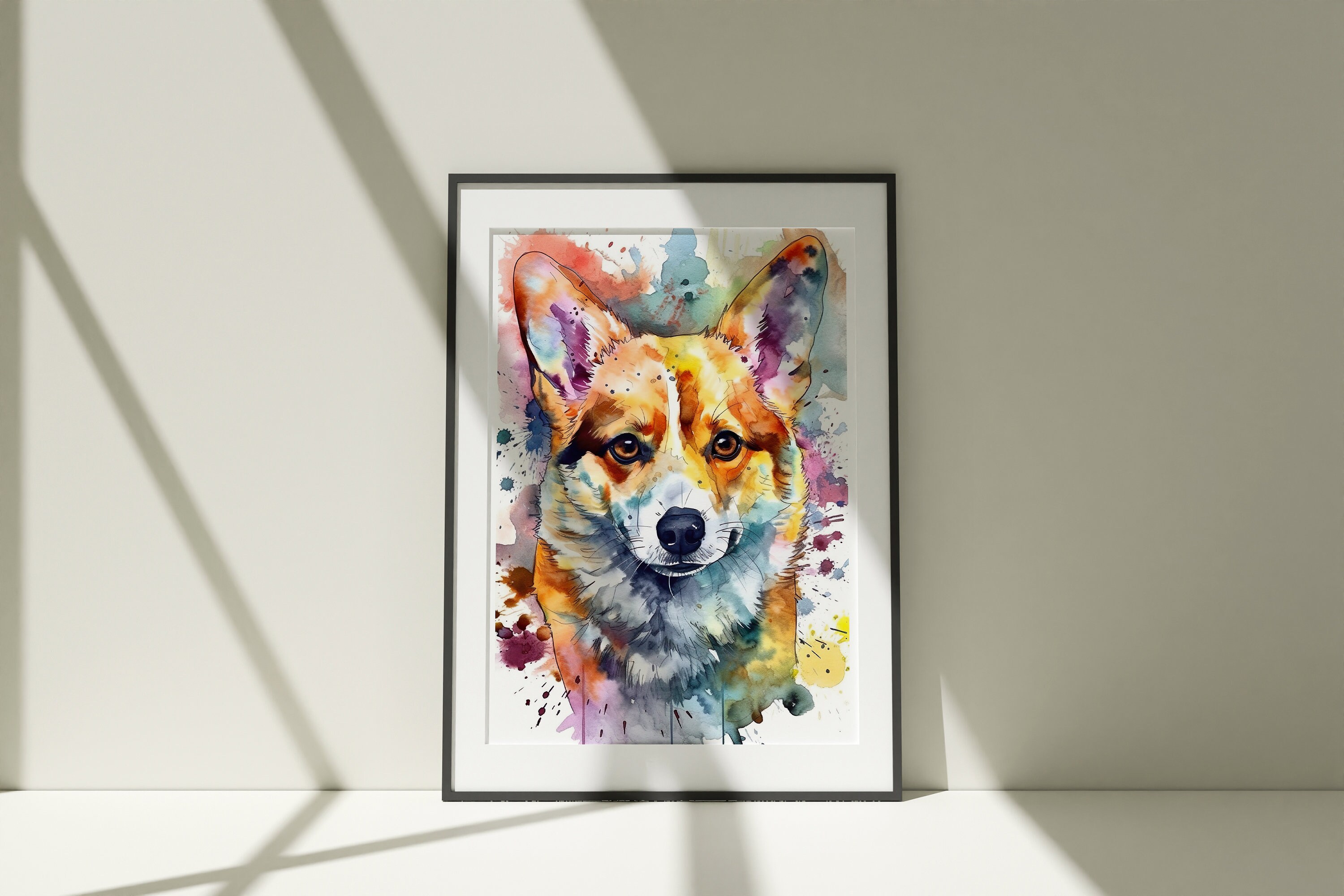 Corgi Painting Wall Art, Canvas Poster, Gift, Watercolor, Colorful ...