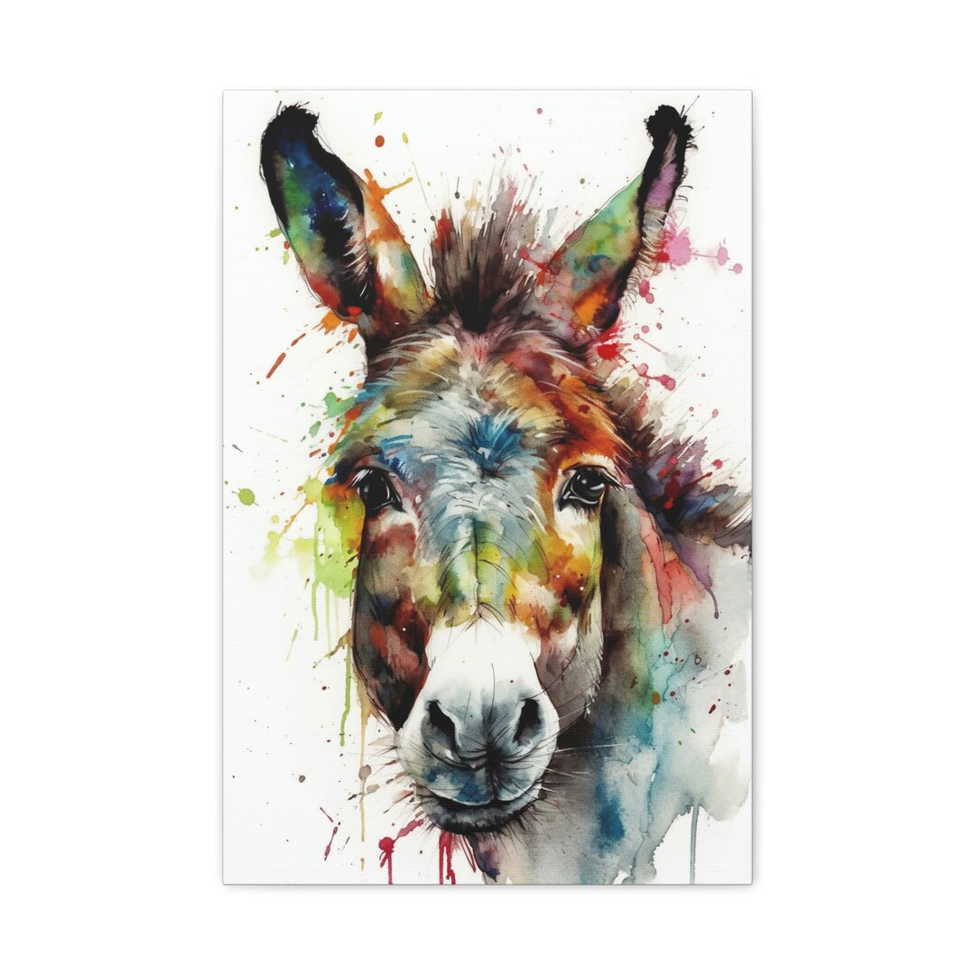 Donkey Painting Wall Art, Canvas Poster, Gift, Watercolor, Colorful ...