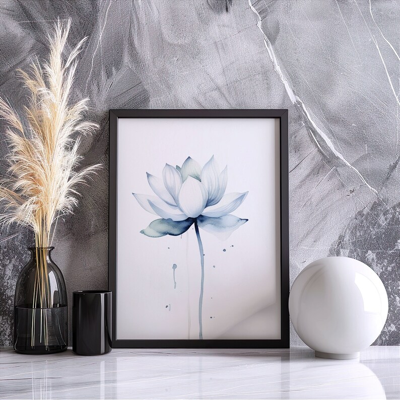 Watercolor Gray Lotus Wall Art Canvas Poster, Gift Colorful Painting ...