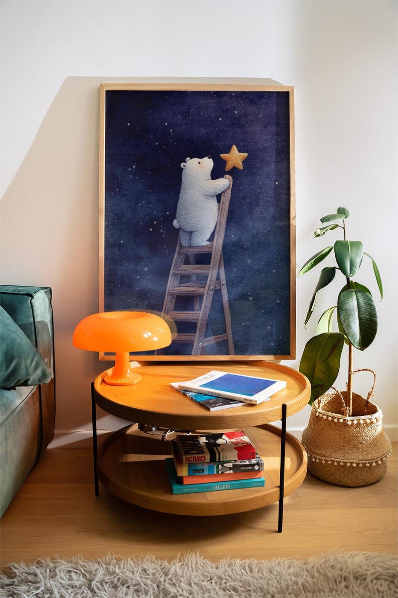 Impressão artística de um urso branco alcançando uma estrela: pôster ...