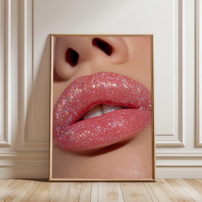 Glitter Lips Close-up Print: Pink Sparkle Makeup Fashion Wall Art (fine ...