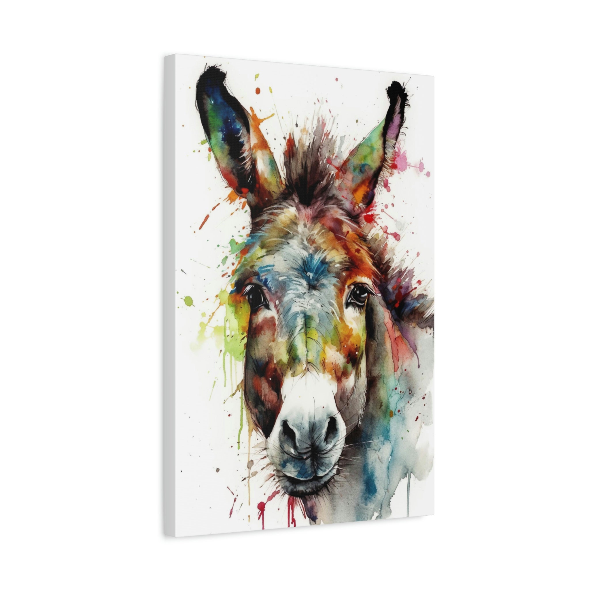Donkey Painting Wall Art, Canvas Poster, Gift, Watercolor, Colorful ...