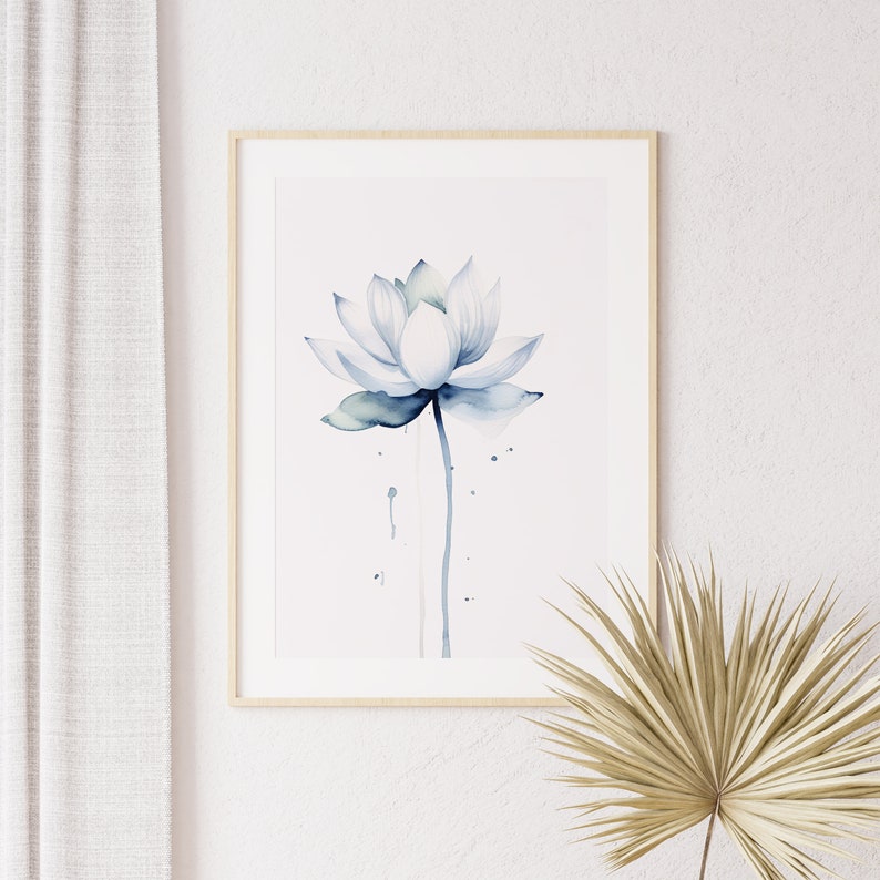 Watercolor Gray Lotus Wall Art Canvas Poster, Gift Colorful Painting ...