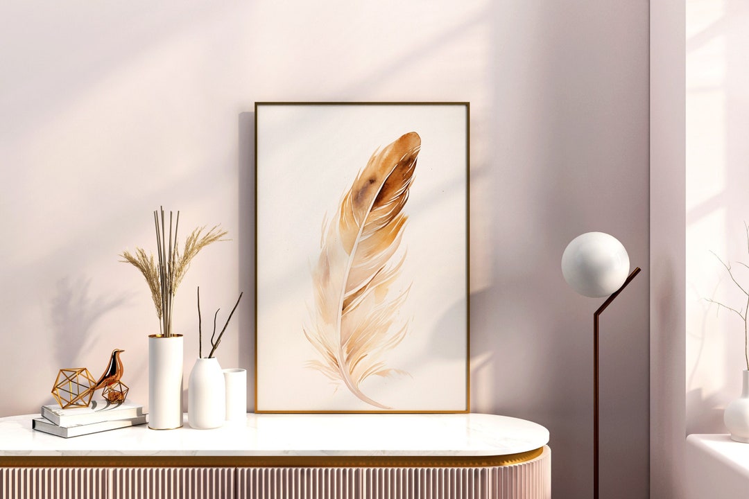 Watercolor Brown Feather, Painting, Wall Art, Canvas Poster, Colourful ...