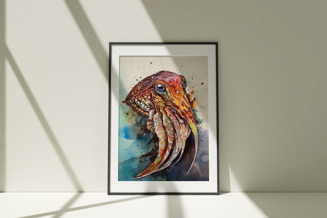 Cuttlefish Painting Wall Art, Canvas Poster, Gift, Watercolor, Colorful ...