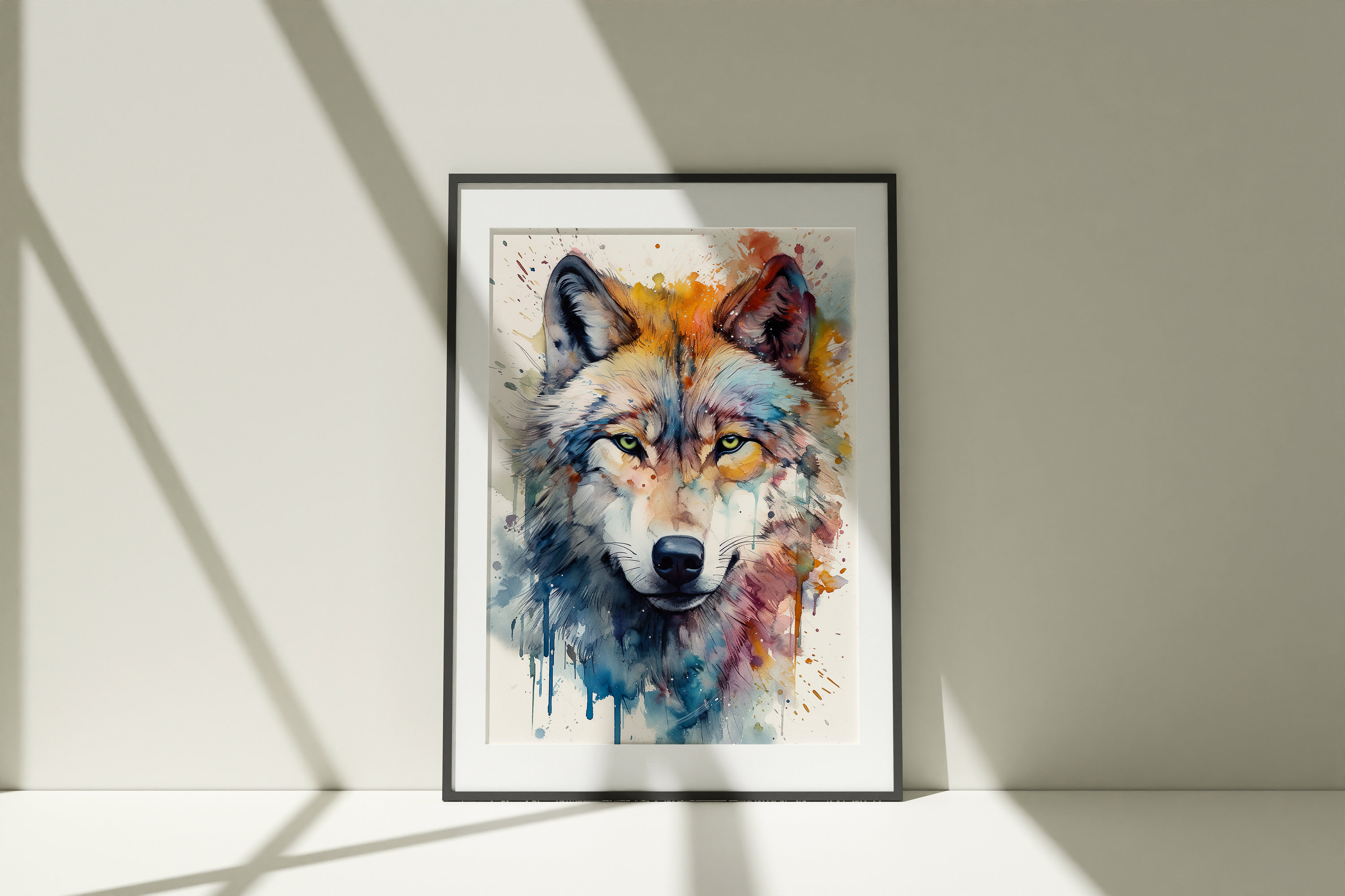 Watercolor Gray Wolf Painting Wall Art, Canvas Poster, Gift, Colorful ...