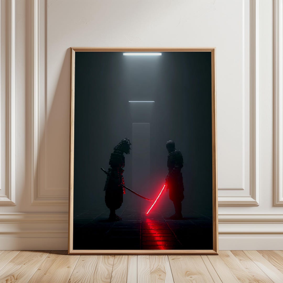 Impressão Pixel Art Samurai Face Off: Arte Decorativa de Parede ...