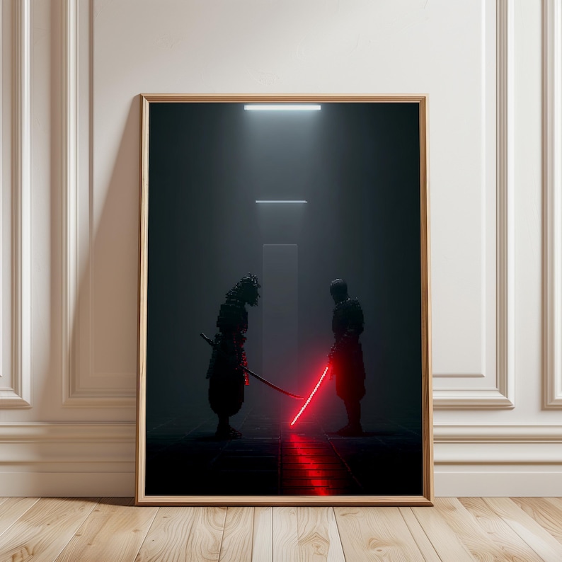Impressão Pixel Art Samurai Face Off: Arte Decorativa de Parede ...