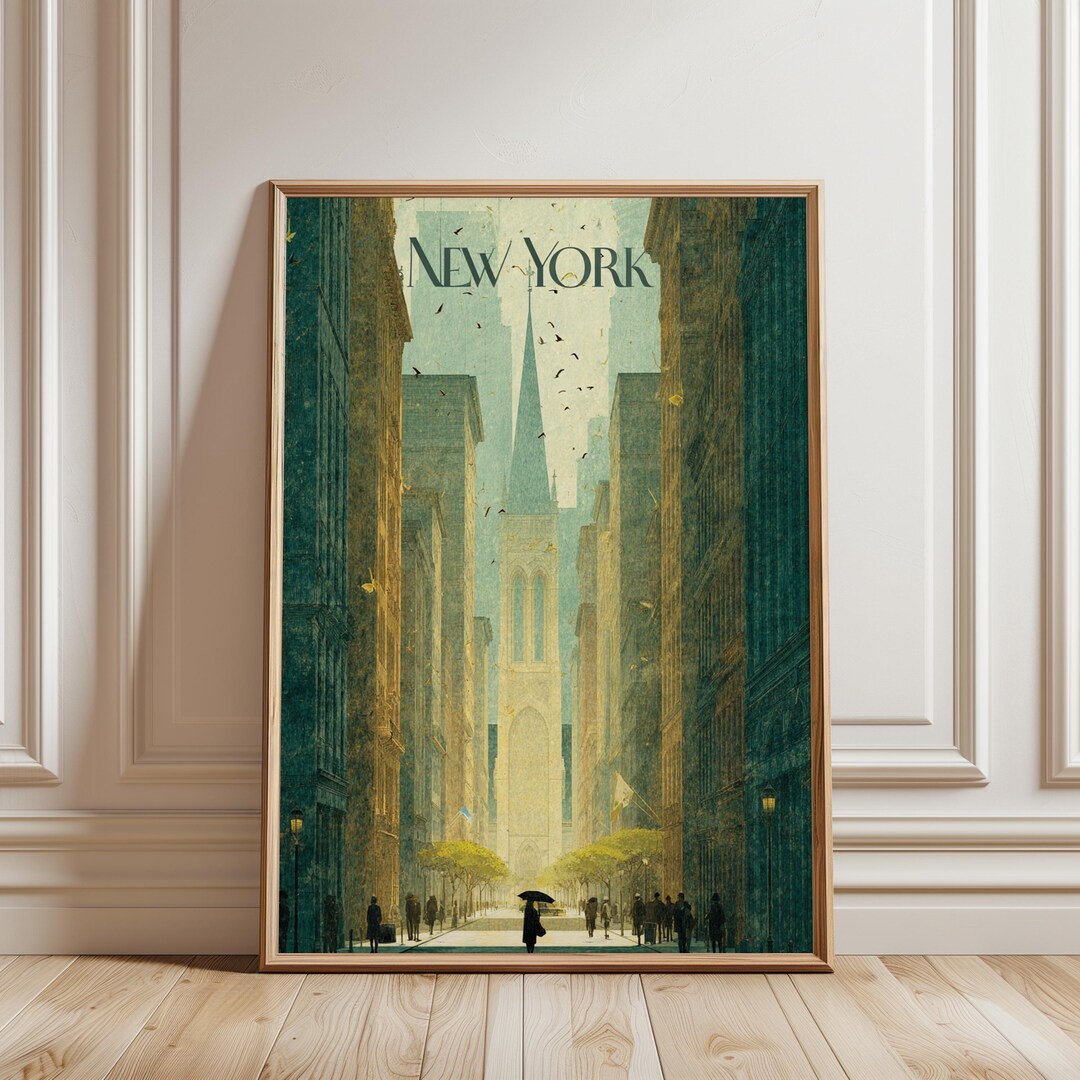 New York Cathedral Street Vintage Poster Print: Atmospheric Urban Wall ...