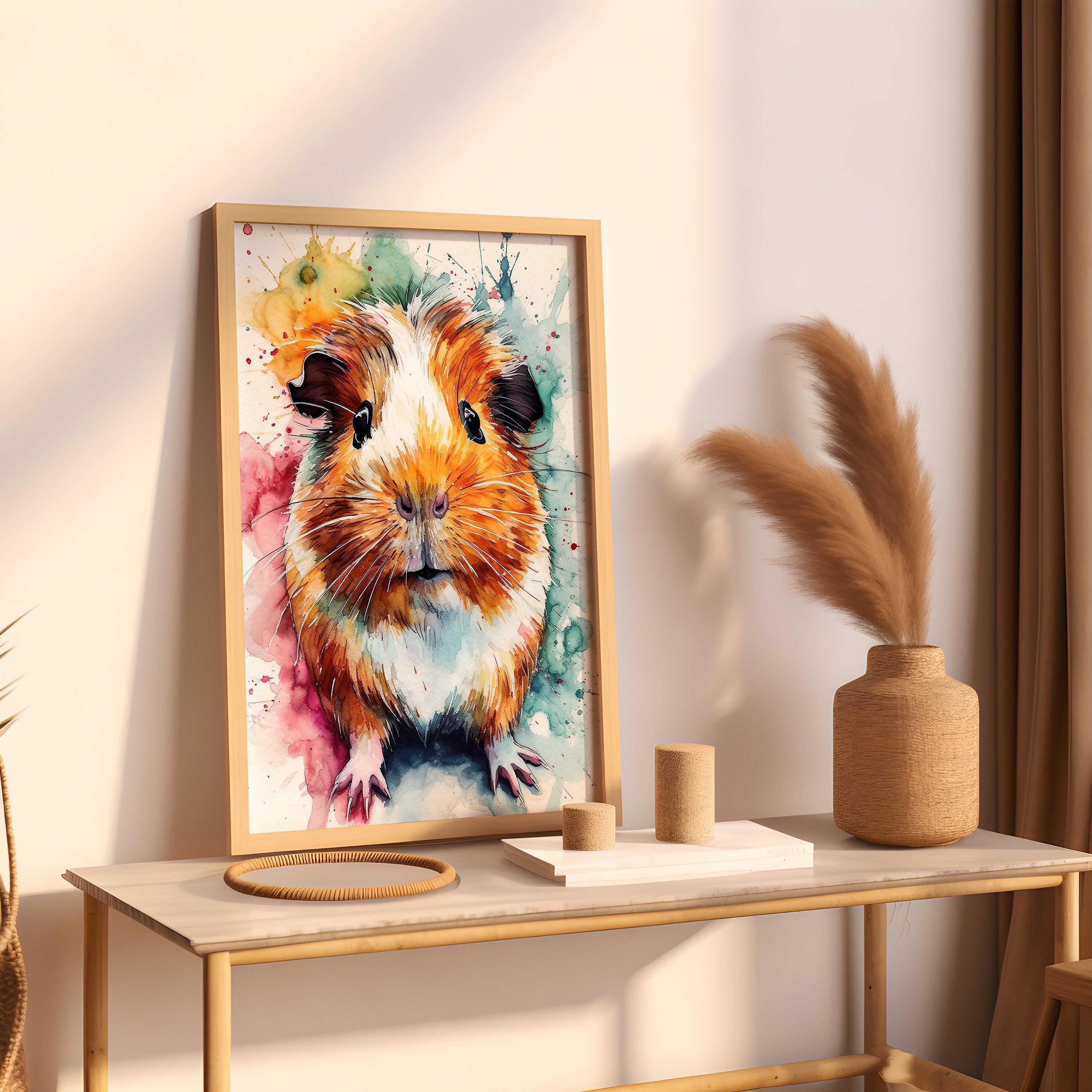 Guinea Pig Painting Wall Art, Canvas Poster, Gift, Watercolor, Colorful ...