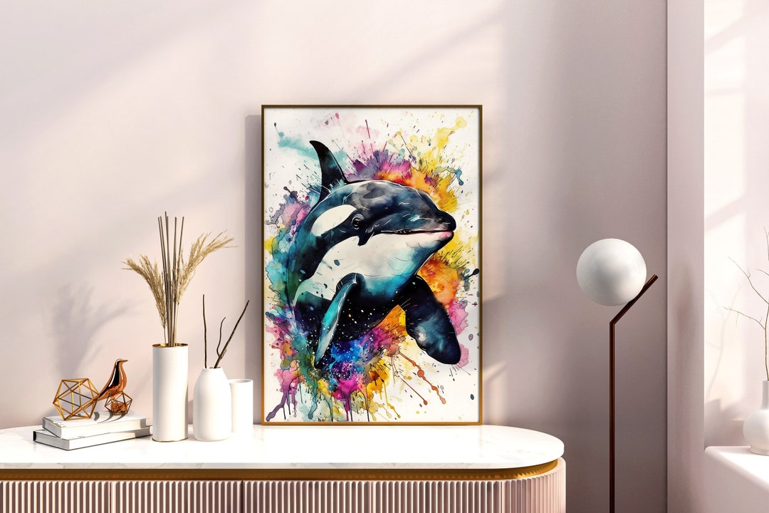 Orca Painting Watercolor Killer Whale Wall Art Canvas Poster Colorful ...