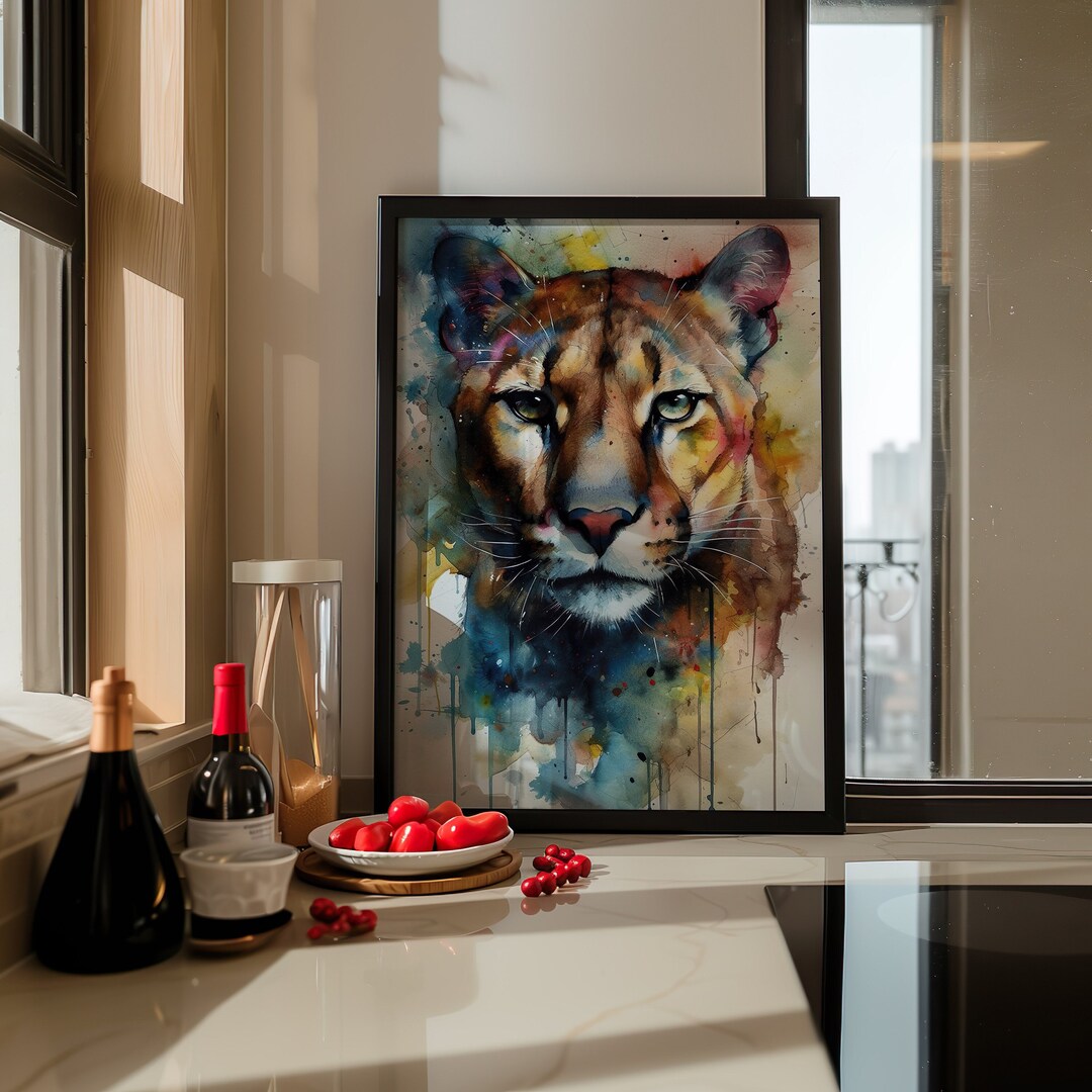 Puma Painting Watercolor Wall Art Canvas Poster Colorful Animal Drawing ...