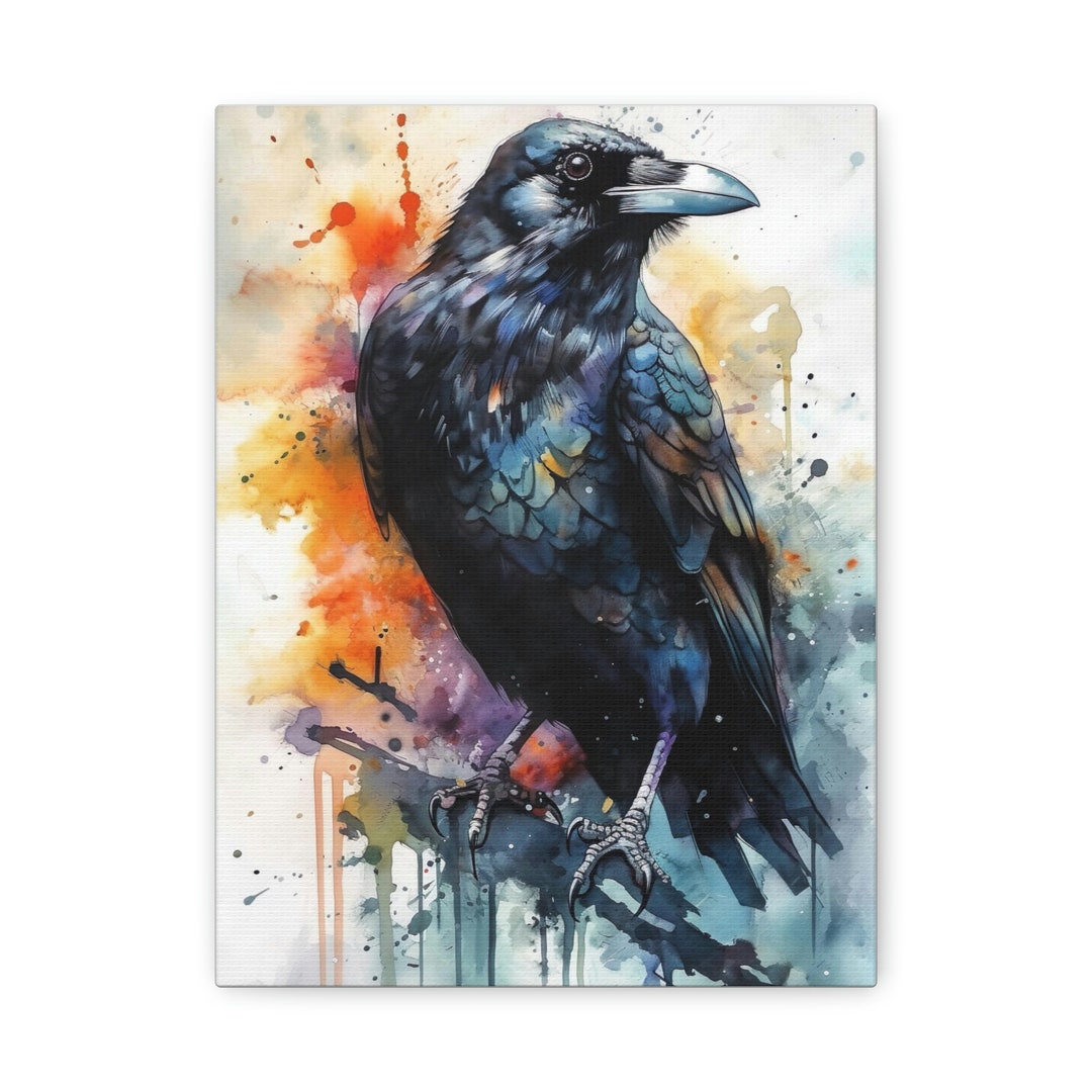 Watercolor Raven Painting Wall Art, Canvas Poster, Gift, Colorful ...