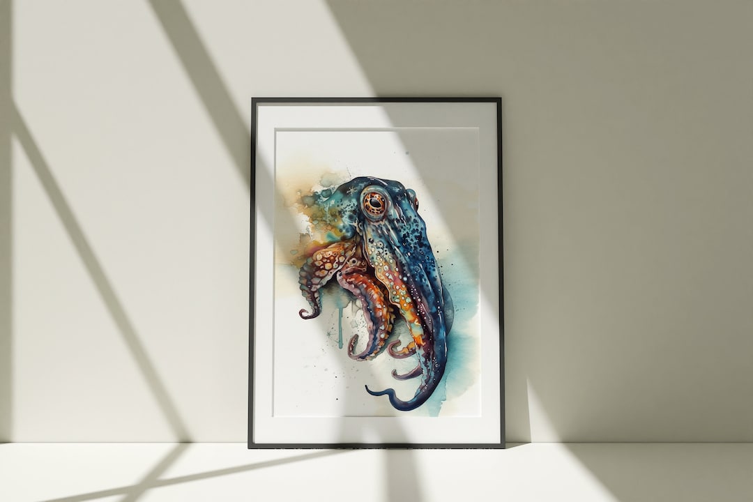 Cuttlefish Painting Wall Art, Canvas Poster, Gift, Watercolor, Colorful ...