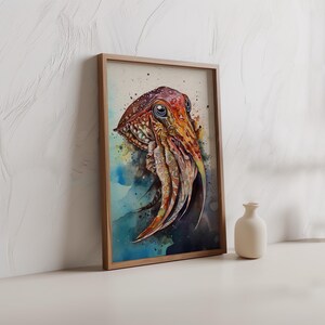 Cuttlefish Painting Wall Art, Canvas Poster, Gift, Watercolor, Colorful ...