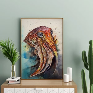 Cuttlefish Painting Wall Art, Canvas Poster, Gift, Watercolor, Colorful ...