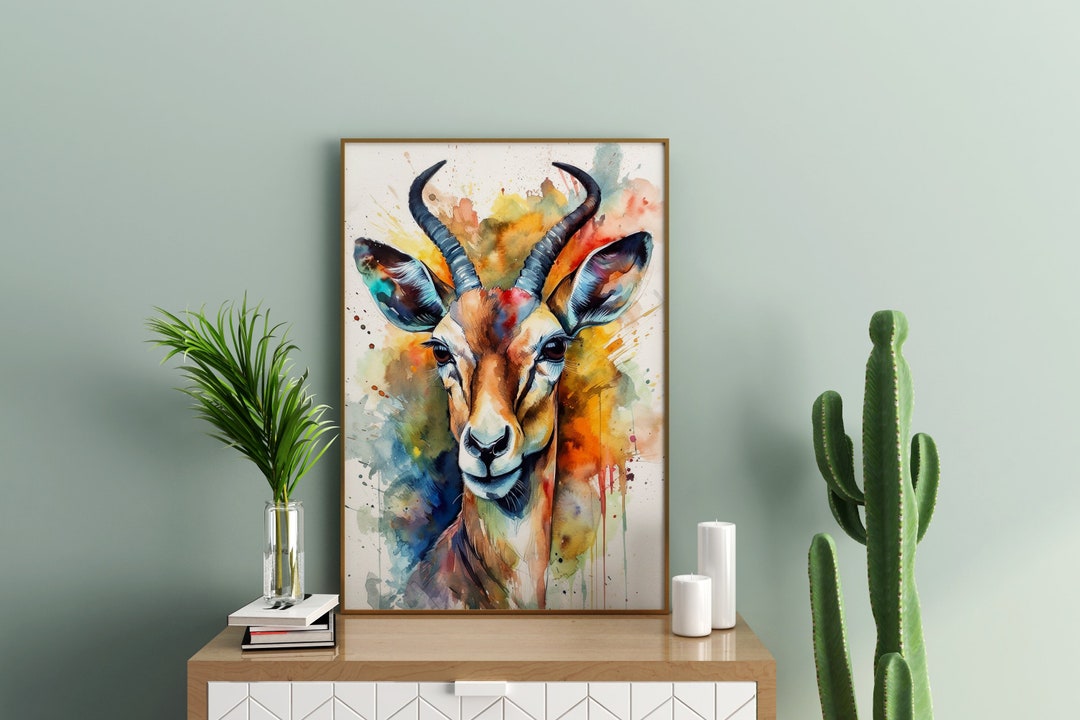 Kudu Painting Wall Art, Canvas Poster, Gift, Watercolor, Colorful ...