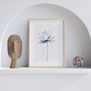 Watercolor Gray Lotus Wall Art Canvas Poster, Gift Colorful Painting ...
