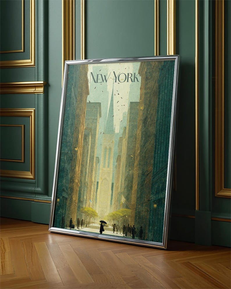 New York Cathedral Street Vintage Poster Print: Atmospheric Urban Wall ...