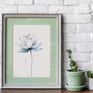 Watercolor Gray Lotus Wall Art Canvas Poster, Gift Colorful Painting ...