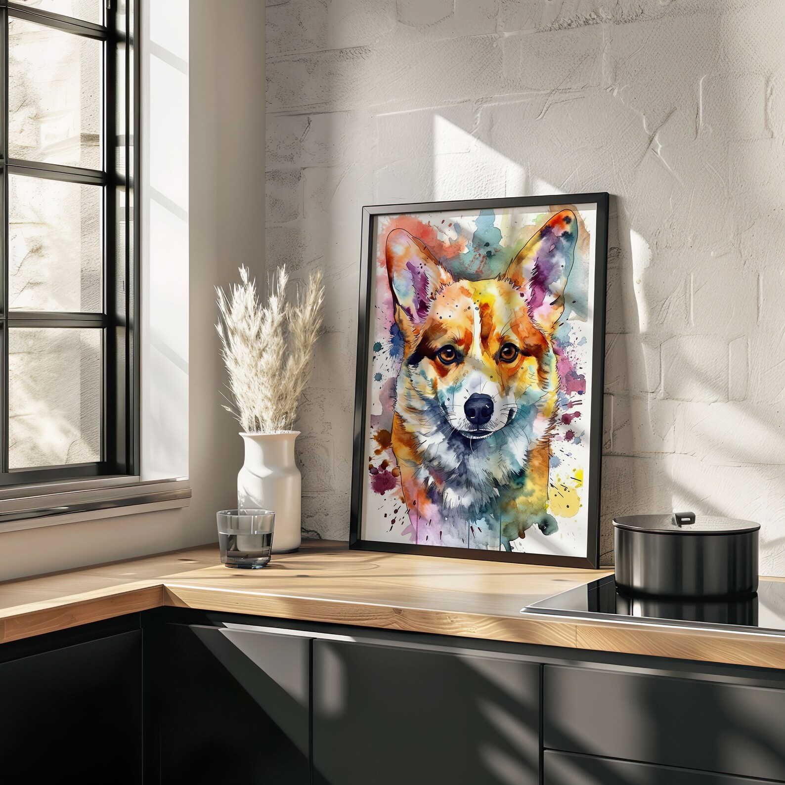 Corgi Painting Wall Art, Canvas Poster, Gift, Watercolor, Colorful ...