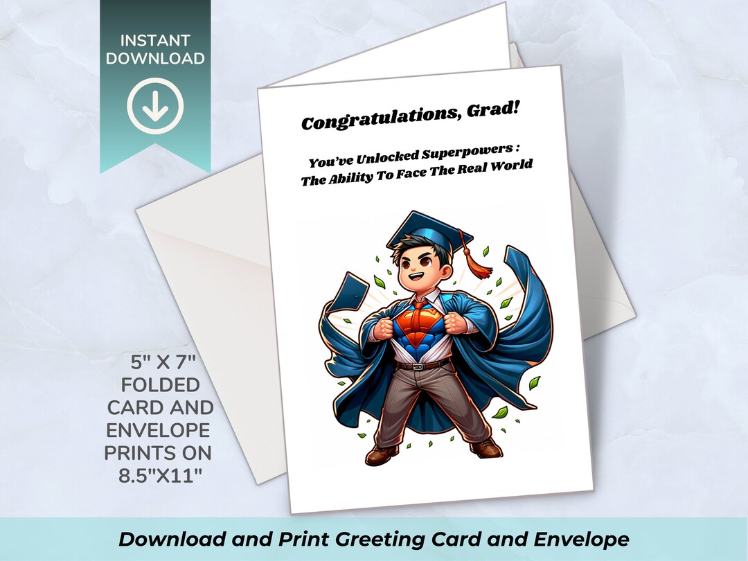 Graduation Greeting Card | Funny Card | Superhero| Printable Greeting ...