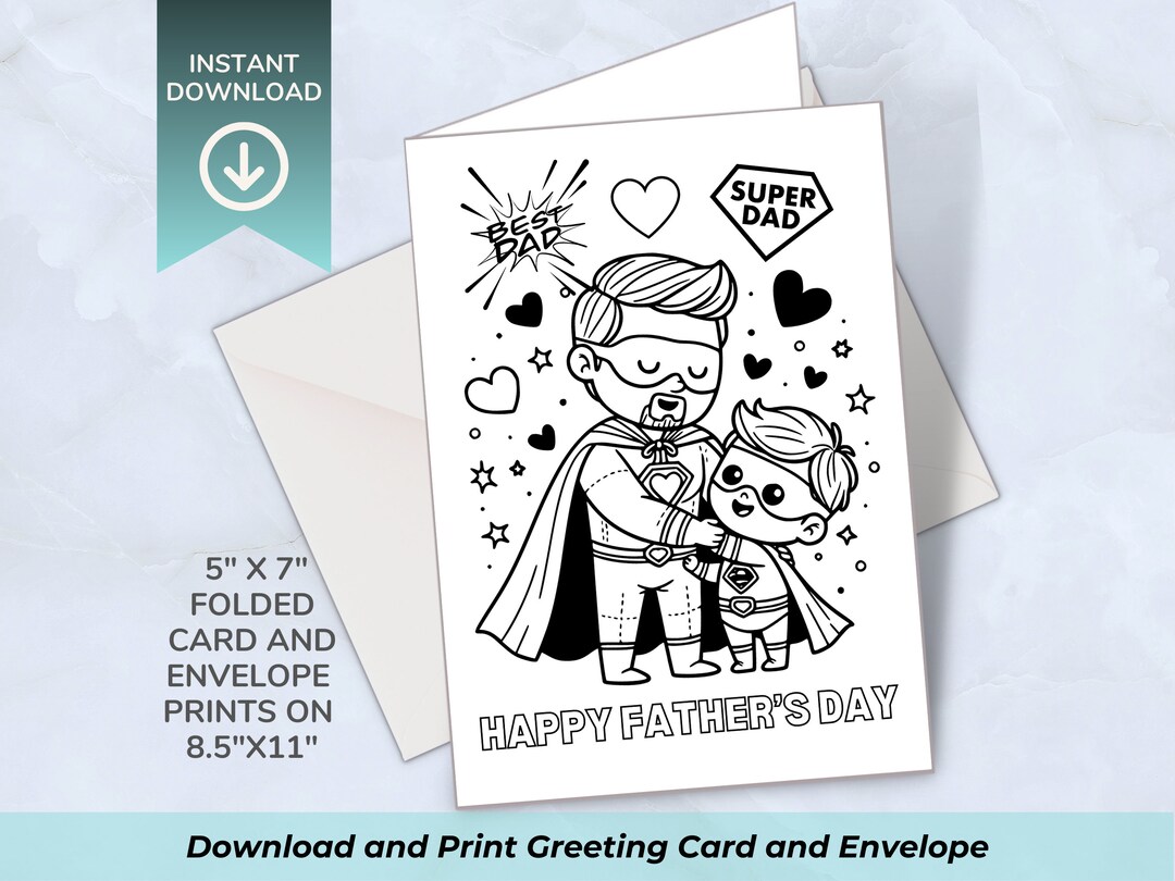 Father's Day Colouring in Greeting Card | Father's Day | Superhero ...