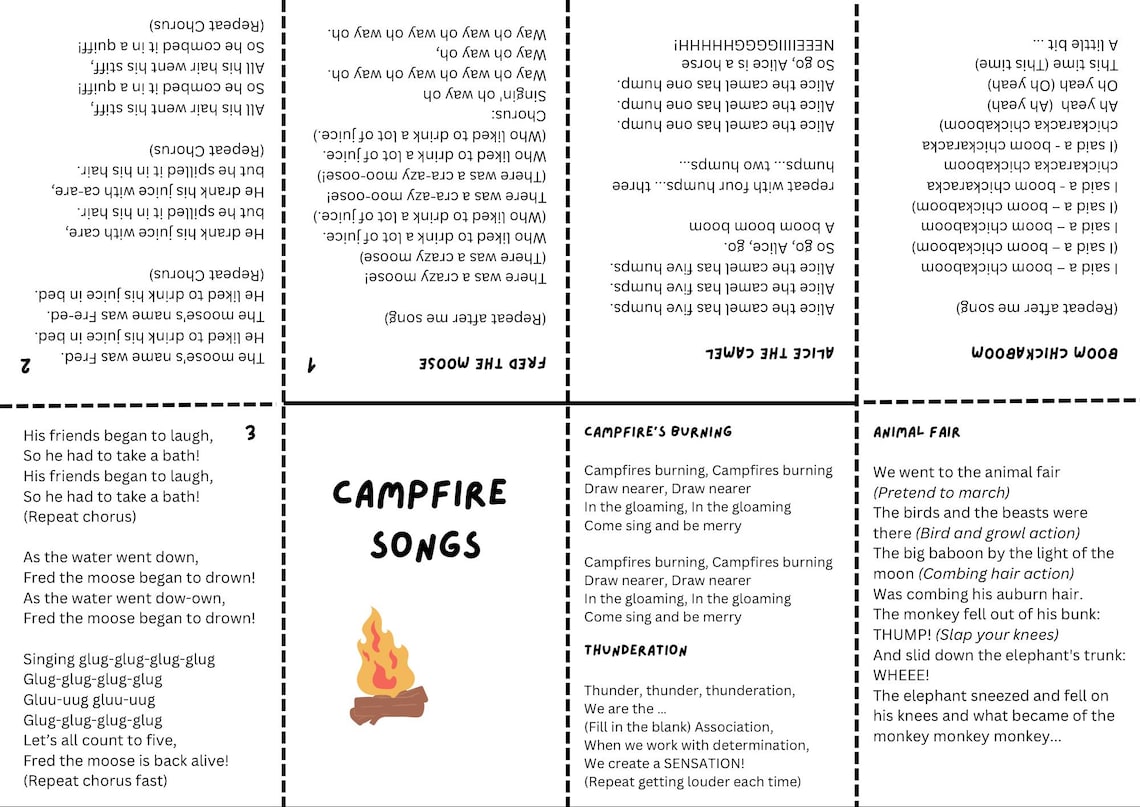 Printable Campfire Song Book (foldable Pocket Zine) - Etsy