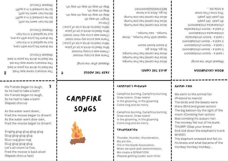 Printable Campfire Song Book (foldable Pocket Zine) - Etsy