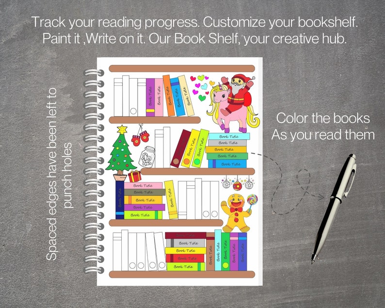 Bookshelf Christmas Printable Template Book Tracker Reading Challenge ...