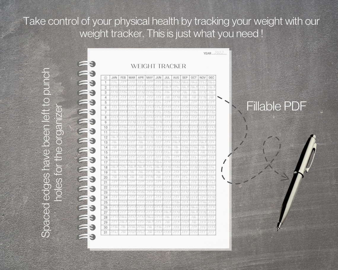 365 Day Weight Loss Tracker Printable Daily Weight Journal Fitness ...