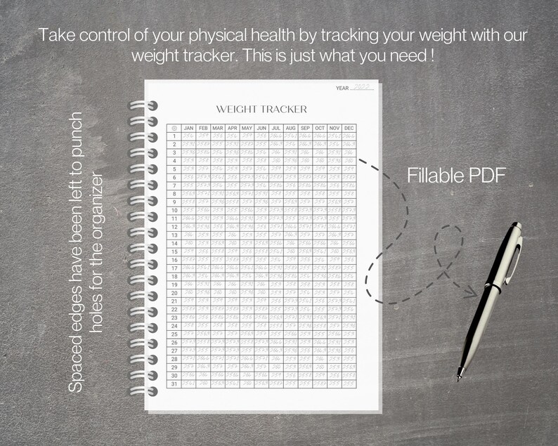 365 Day Weight Loss Tracker Printable Daily Weight Journal Fitness ...