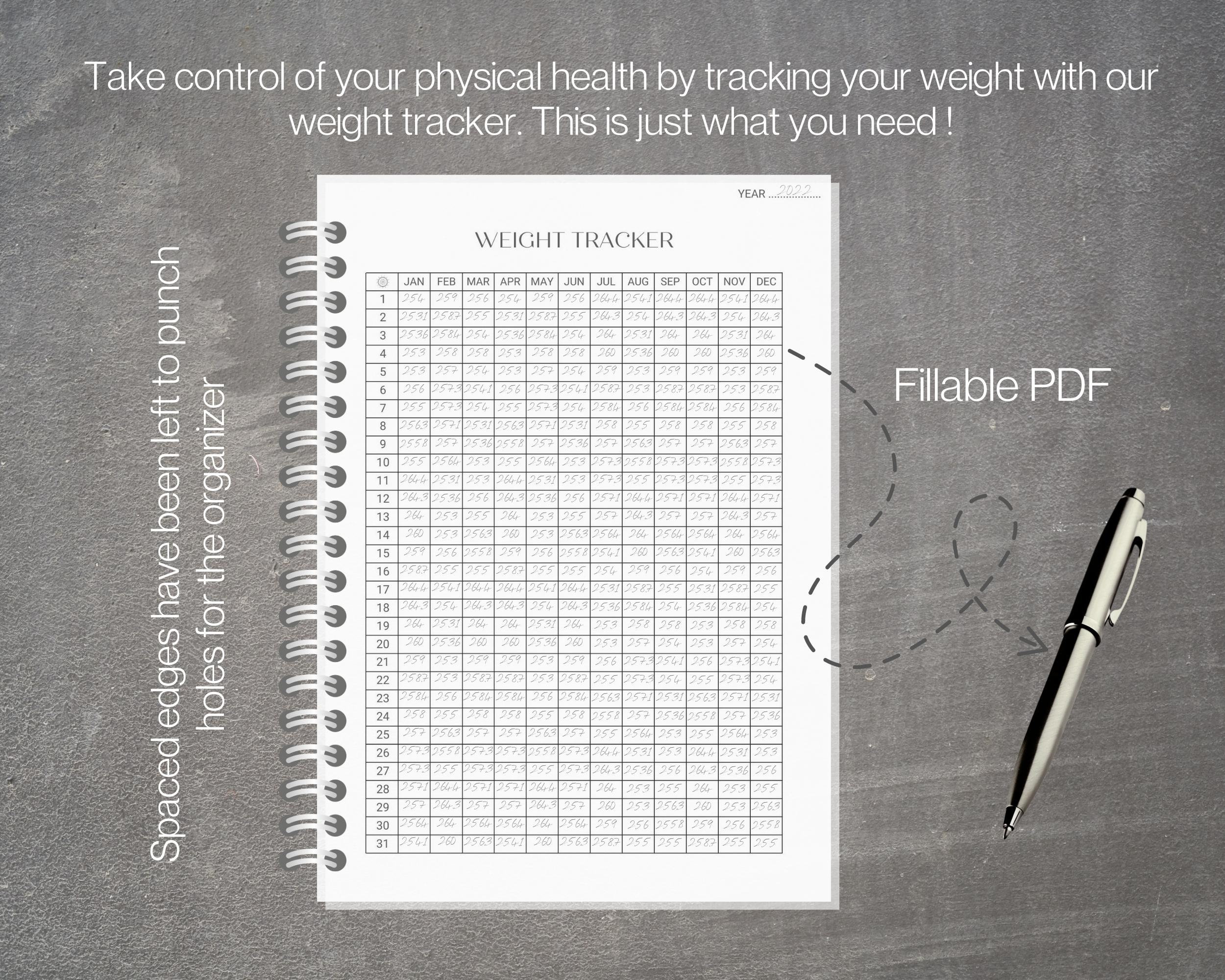 365 Day Weight Loss Tracker Printable Daily Weight Journal Fitness ...