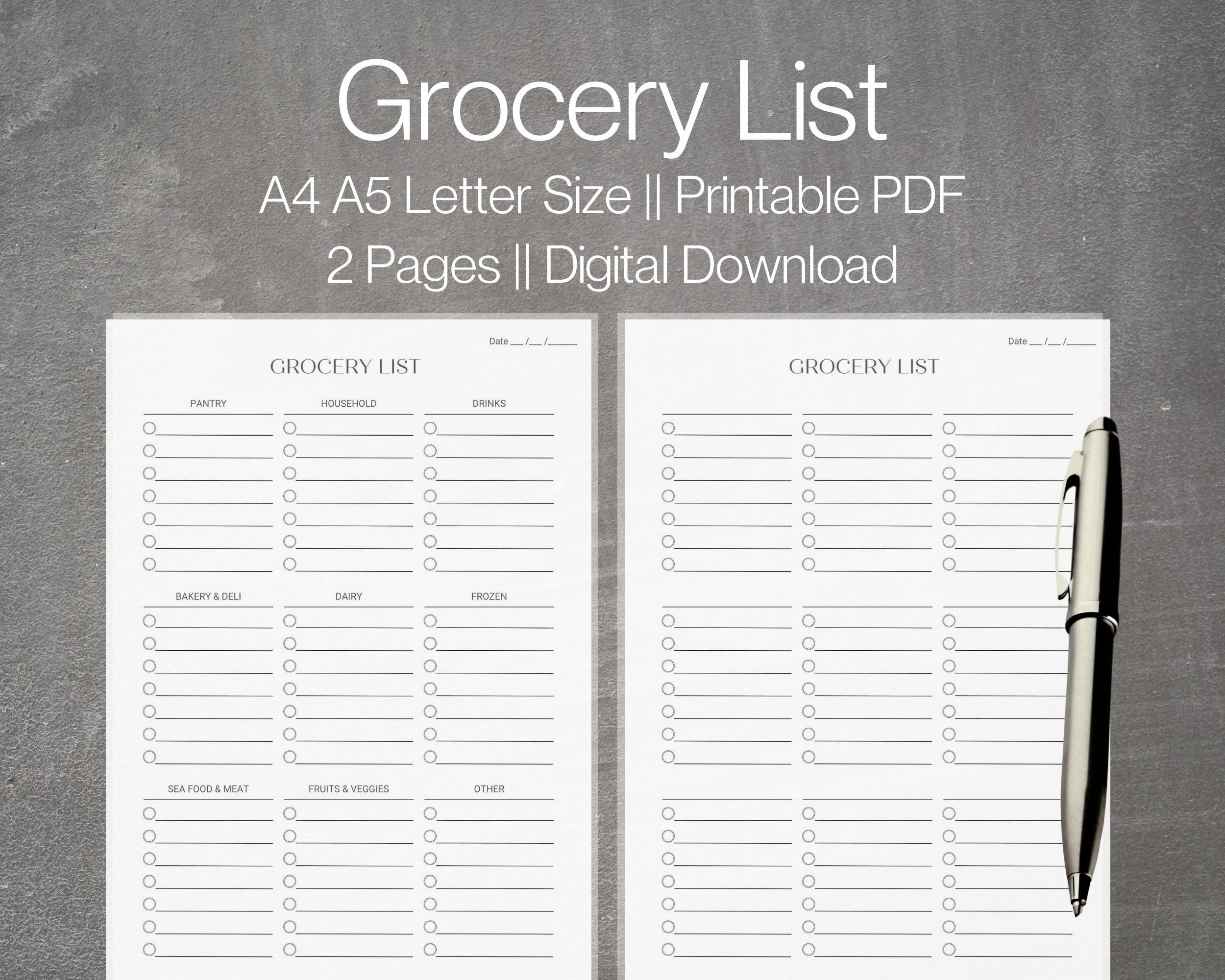 Grocery List Printable Template Shopping Planner Grocery Planner Food ...