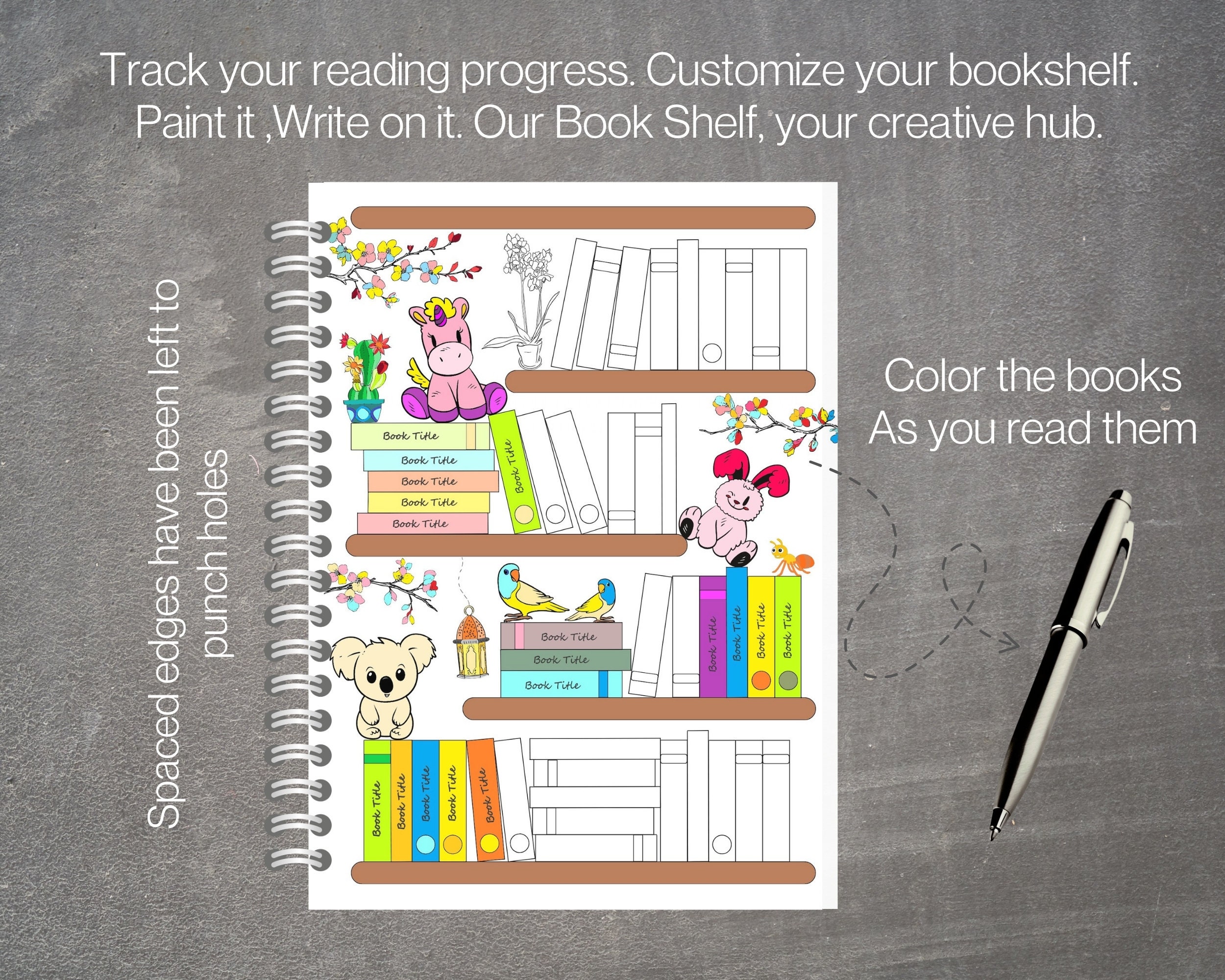 Bookshelf Printable Template Animal Book Tracker Reading Challenge 50 ...