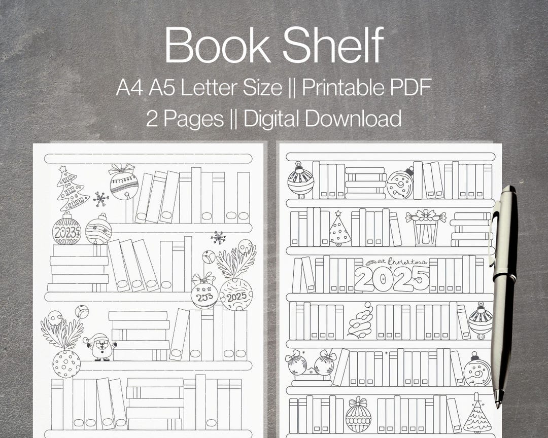 2025 Christmas Bookshelf Printable Template Book Tracker Reading ...