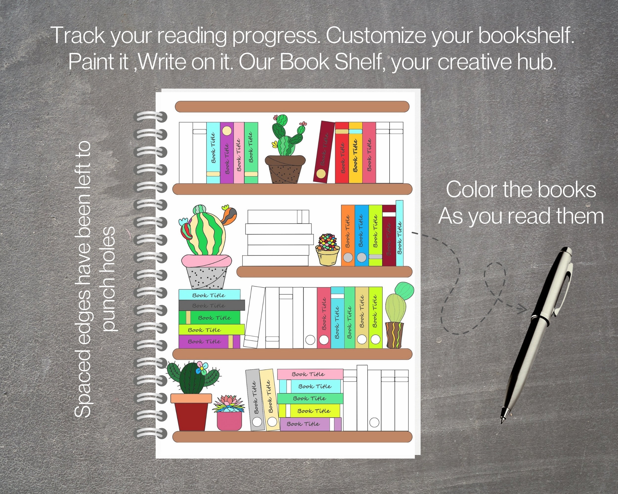 Cactus Bookshelf Printable Book Tracker Reading Challenge 50-100 Books ...