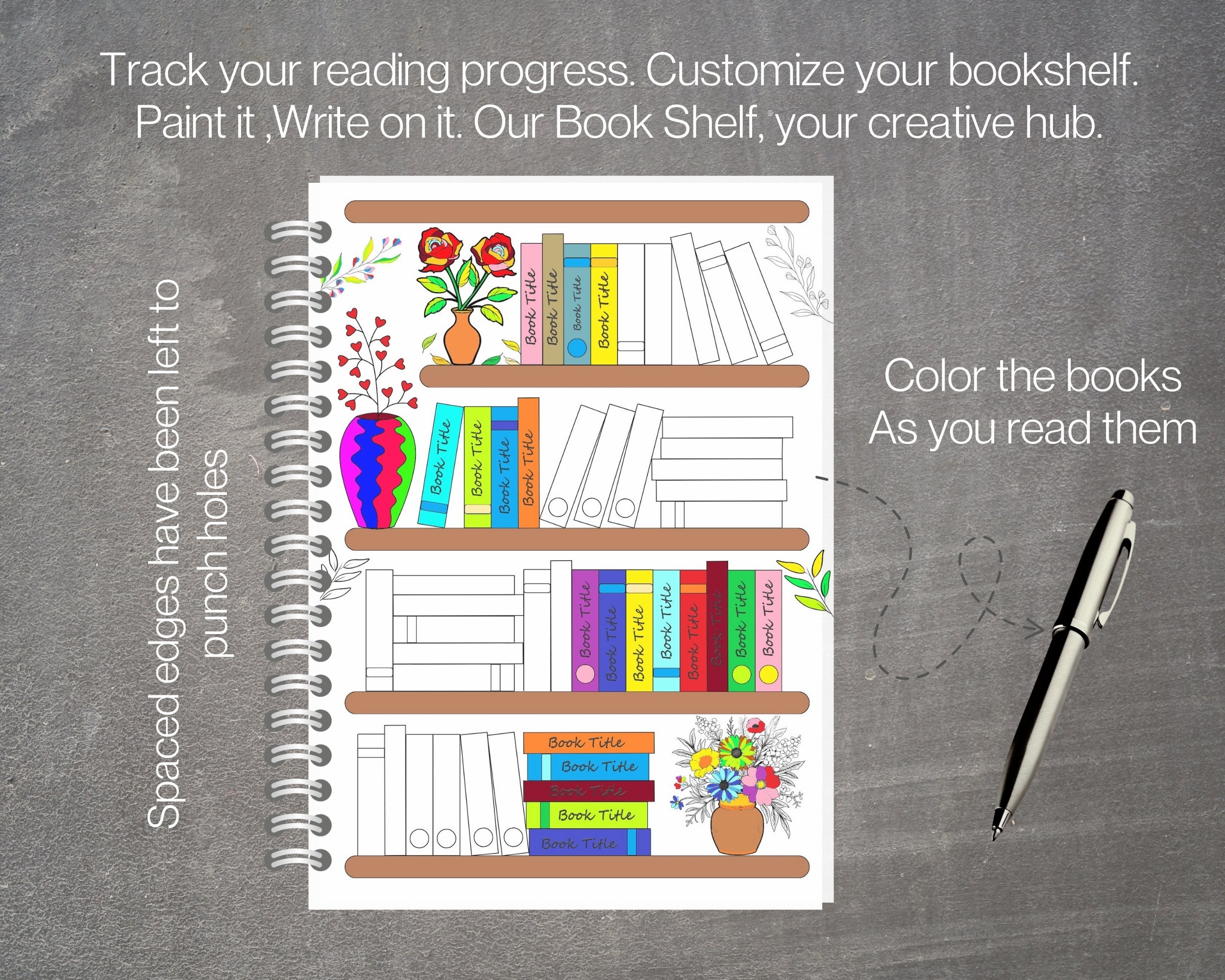 Flower Theme Bookshelf Printable Book Tracker Reading Challenge ...