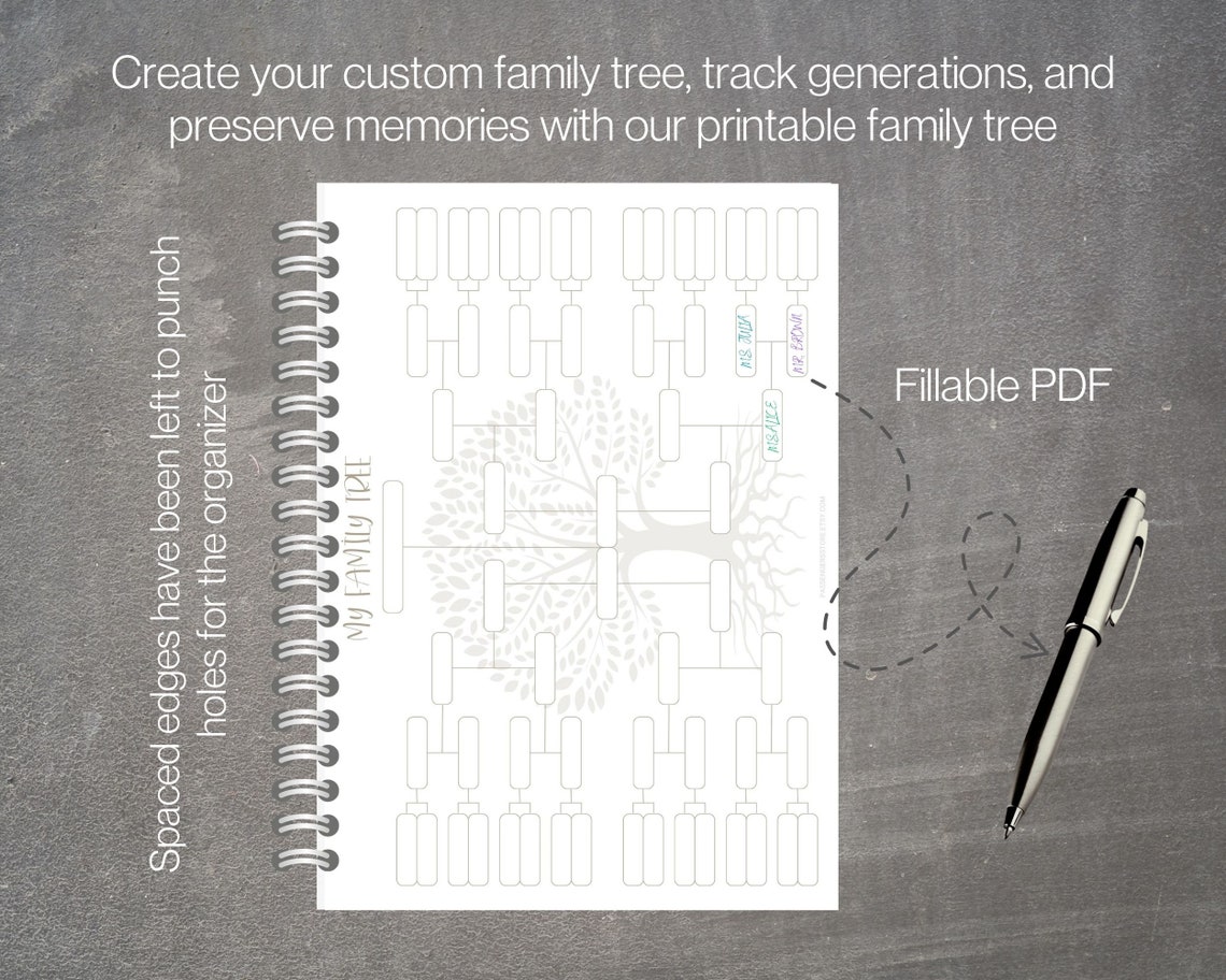 Family Tree Six Generation Printable Pedigree Chart Genealogy Template ...